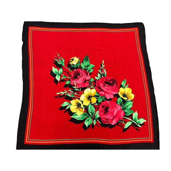Accessories | Vintage Floral Red Square Scarf With Bold Black Border ...